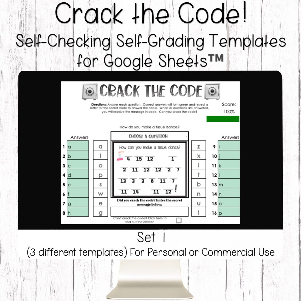 Self-Grading Self-Checking Riddle Template for Google Sheets - Set 1 ...