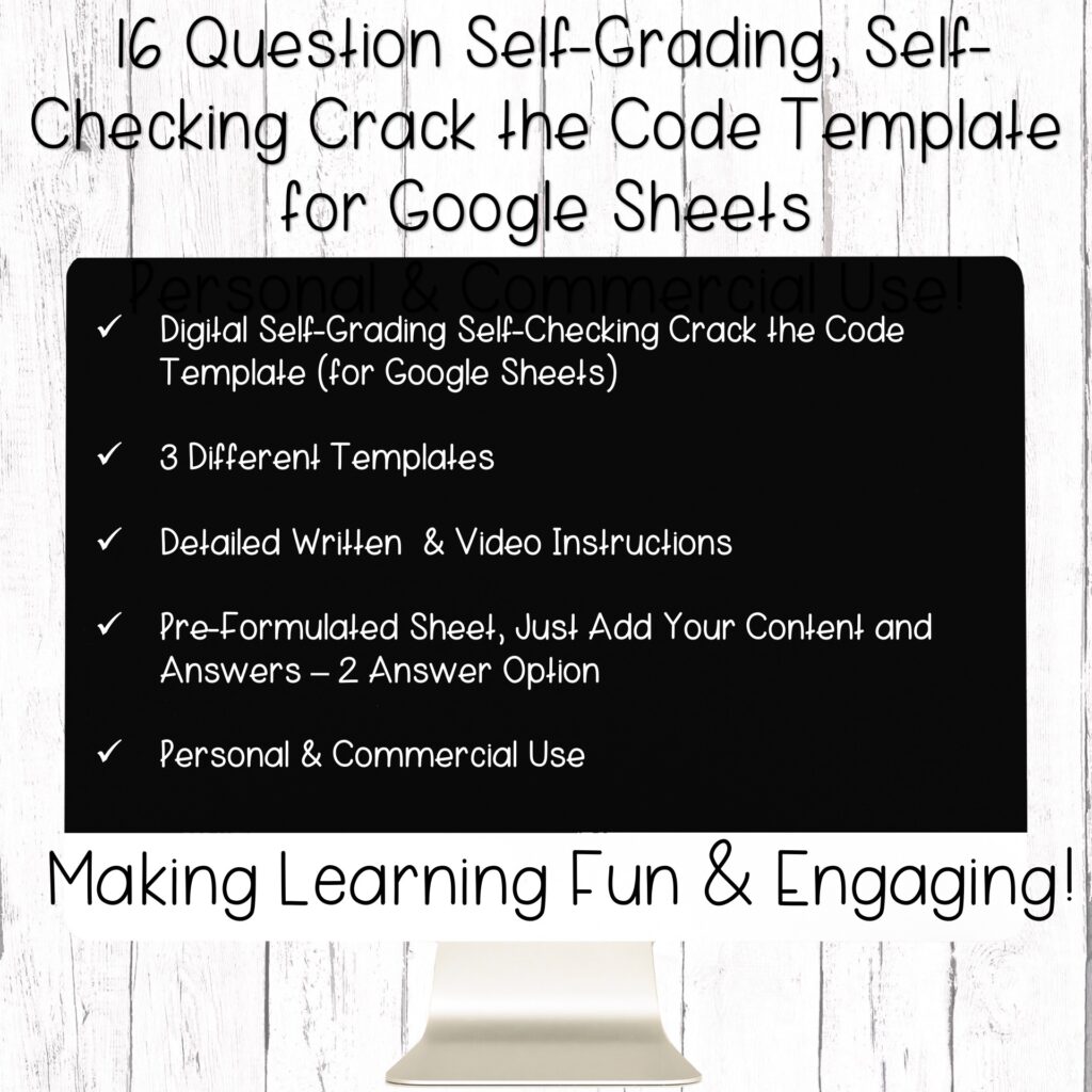 Self-Grading Self-Checking Riddle Template for Google Sheets - Set 1 ...
