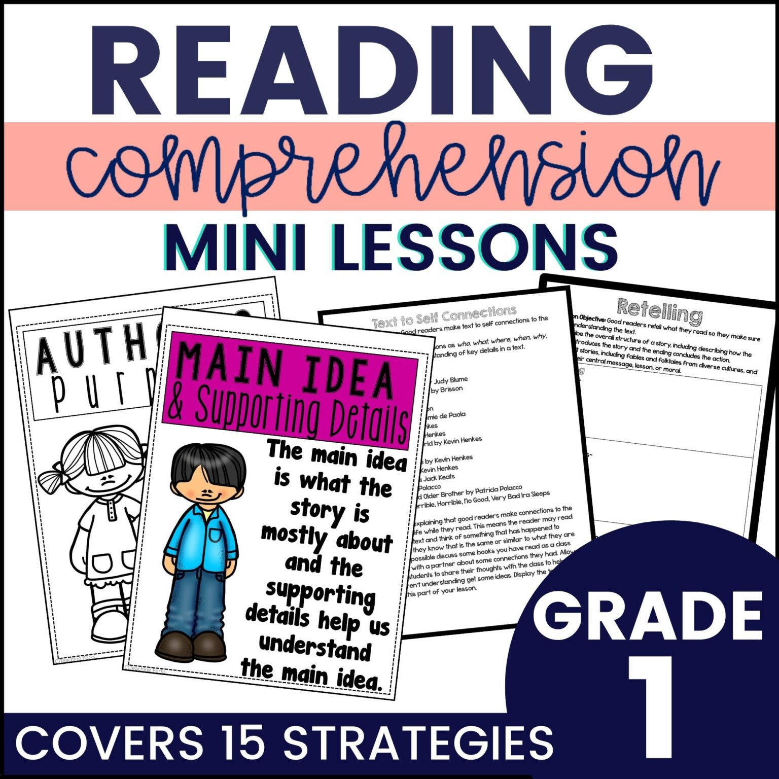 1st Grade Reading Comprehension Mini Lessons for 15 Reading Strategies ...