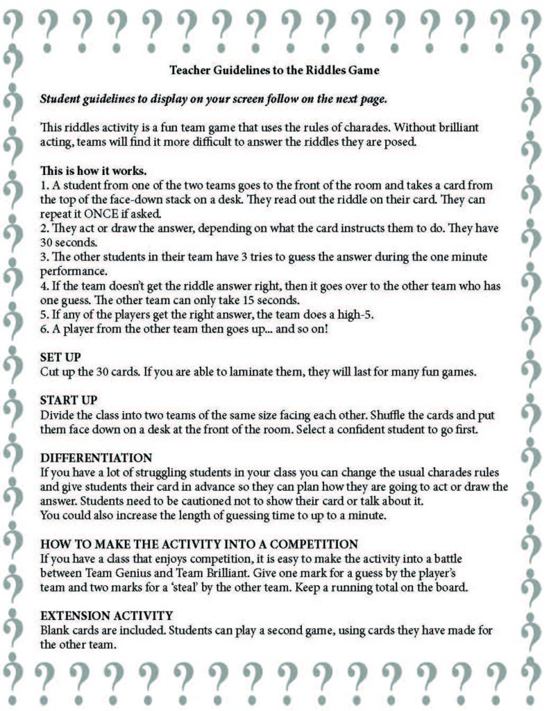 DRAMA RIDDLES GAME: Grades 5-8 Fun Activity - Made By Teachers