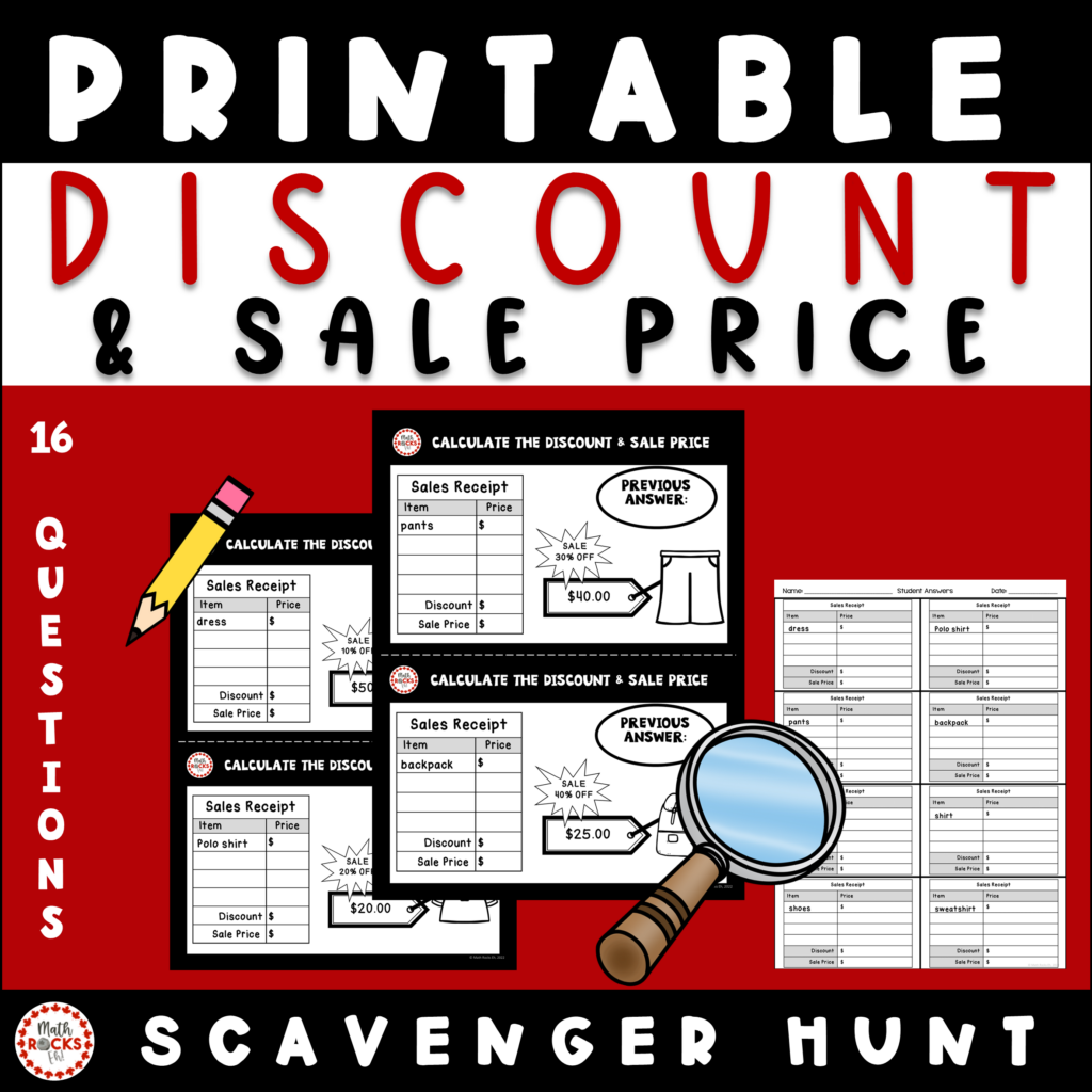 Calculate Discount and Sale Price Scavenger Hunt Printable Math ...