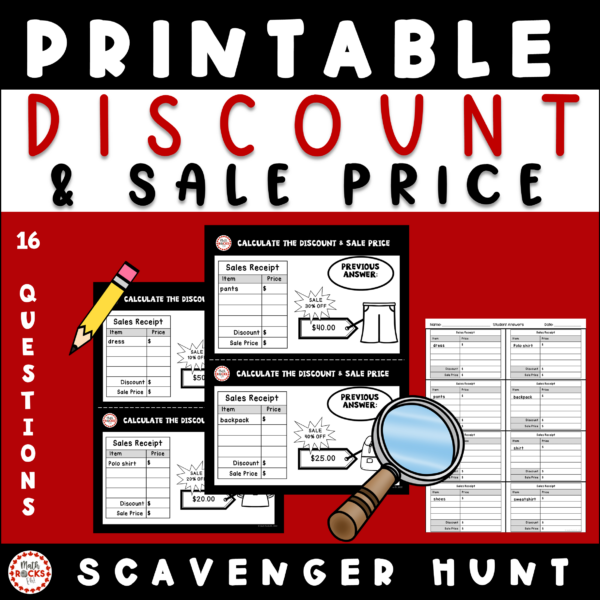 Calculate Discount and Sale Price Scavenger Hunt Printable Math ...