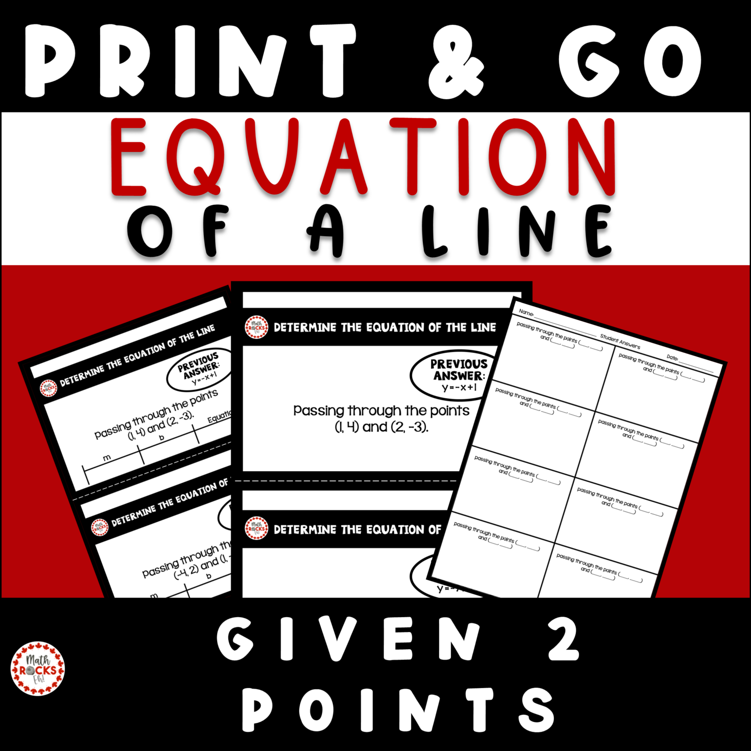 Equation Of A Line From 2 Points Printable Activity Worksheet PDF ...