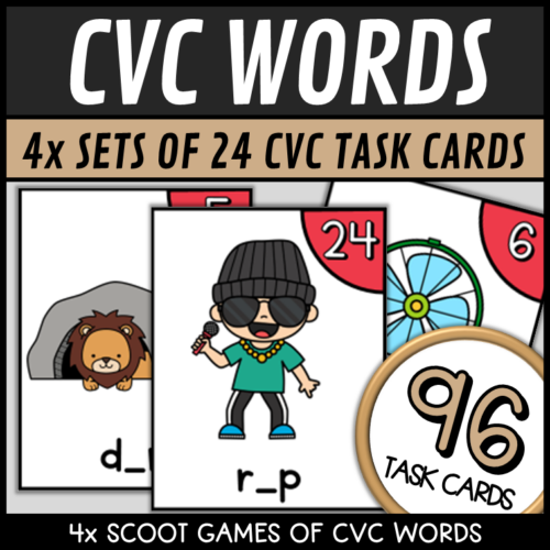 CVC Words Task Cards and SCOOT Game All Vowels AEIOU | Made By Teachers