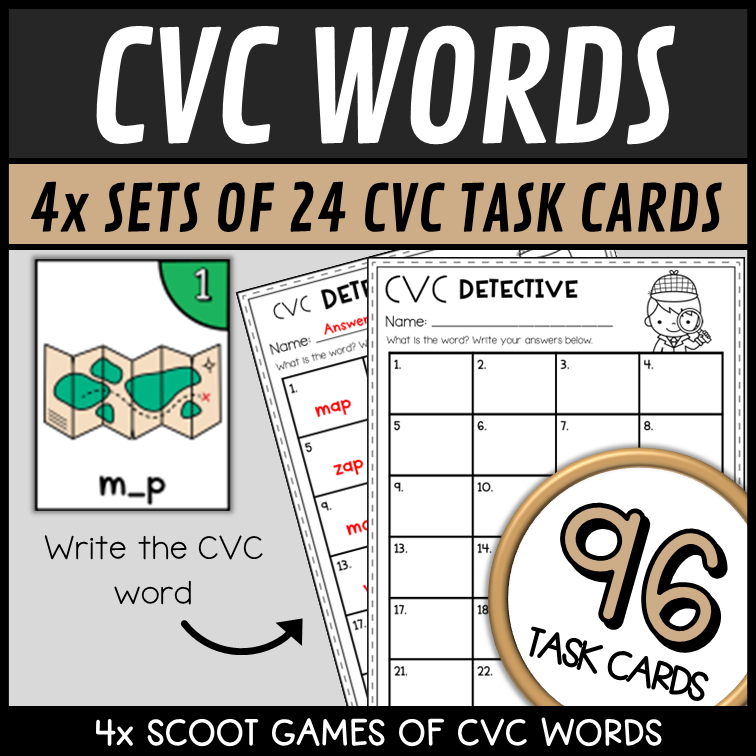 CVC Words Task Cards and SCOOT Game All Vowels AEIOU | Made By Teachers