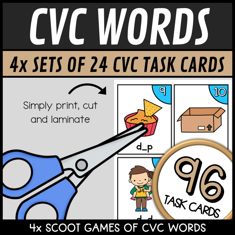 CVC Words Task Cards and SCOOT Game All Vowels AEIOU | Made By Teachers