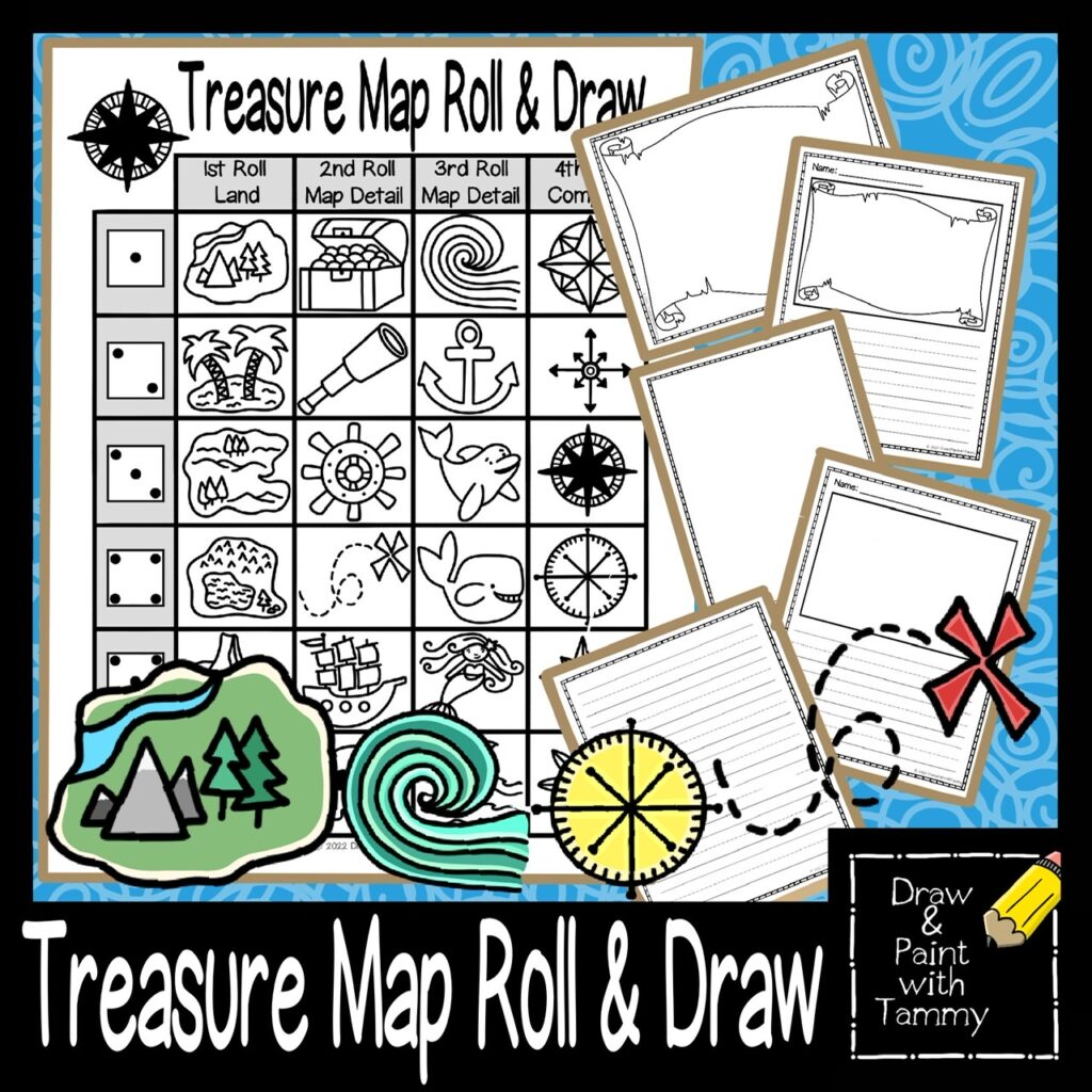 Treasure Map Roll and Draw Printable Art Game and Art Sub Lesson | Made ...