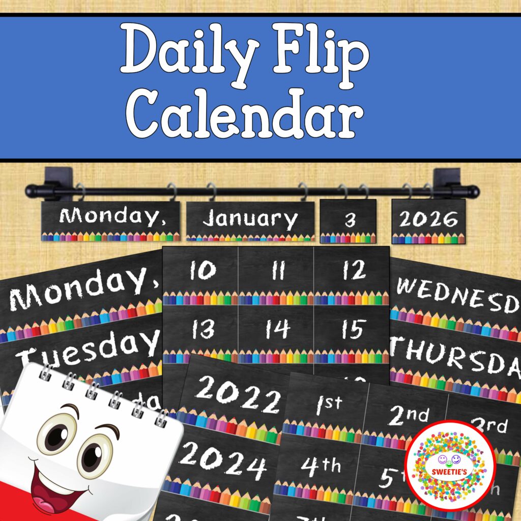 Daily Flip Calendar Cards 2022 to 2051 Chalk Color - Made By Teachers