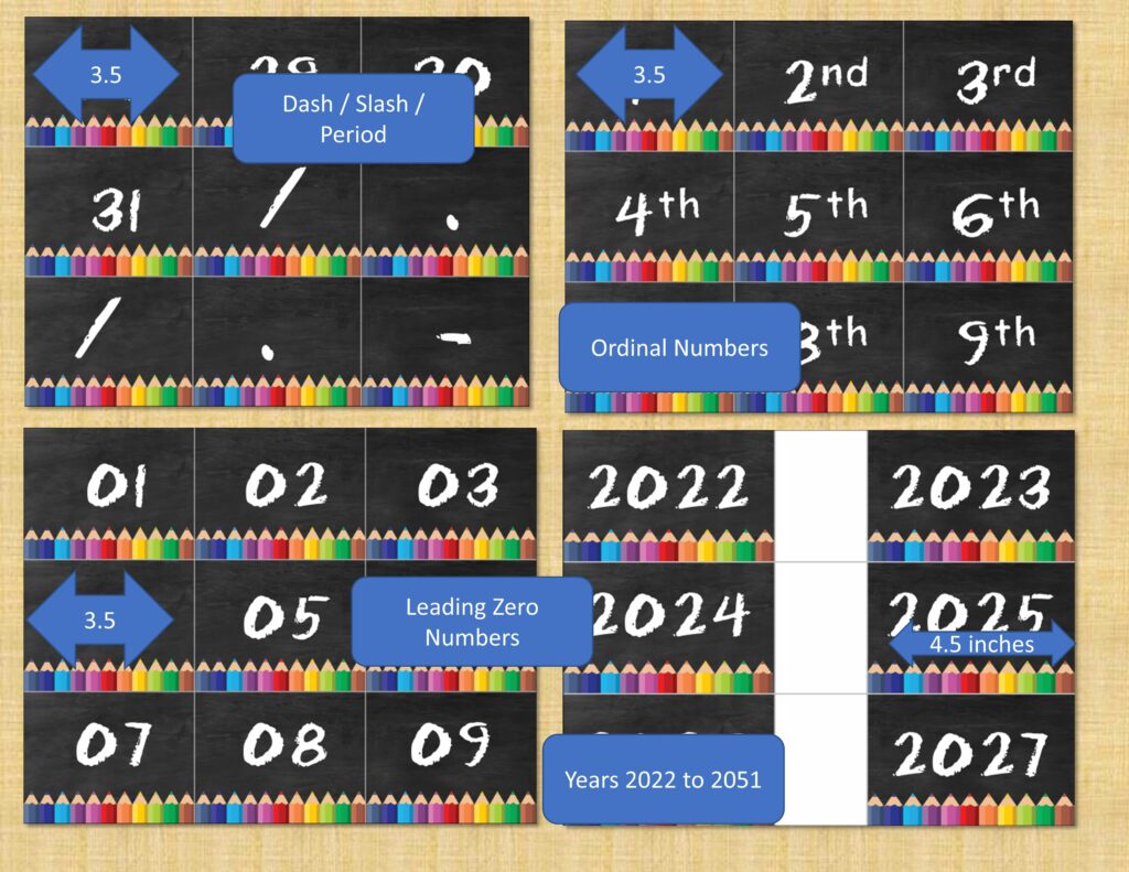 Daily Flip Calendar Cards 2022 to 2051 Chalk Color - Made By Teachers