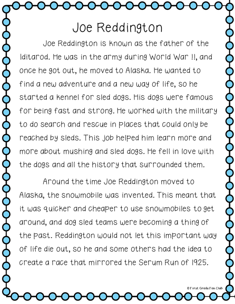 Famous Musher Reading Comprehension Passages - Made By Teachers