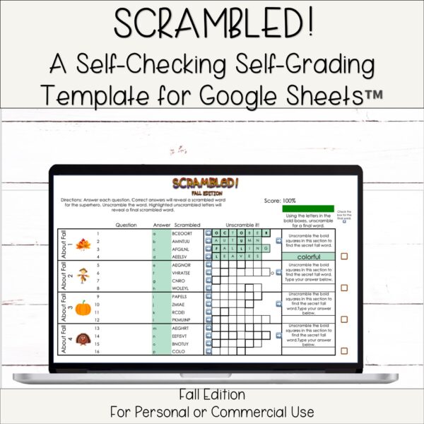Scrambled Template for Google Sheets - 16 Question Digital Activity ...