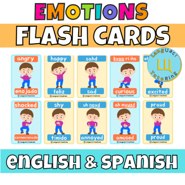 Emotions and feelings Flash cards English and Spanish with ...