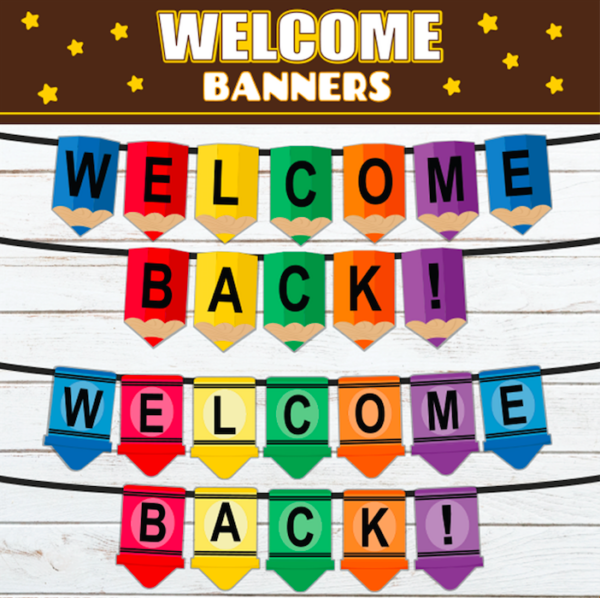 Welcome Back Banners | Pencils and Crayons | Bulletin Board Class Decor ...