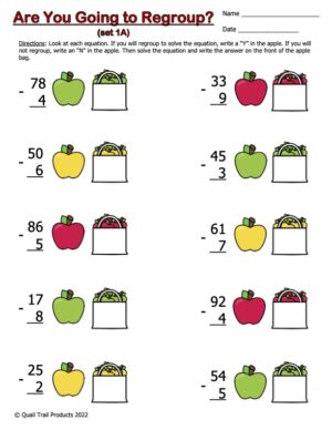 Subtraction with and without Regrouping Worksheets-Apple Theme | Made ...