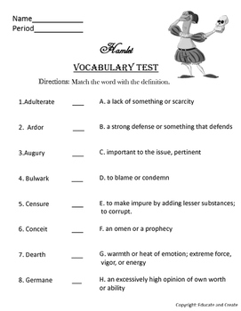 Hamlet Vocabulary list and quiz | Made By Teachers