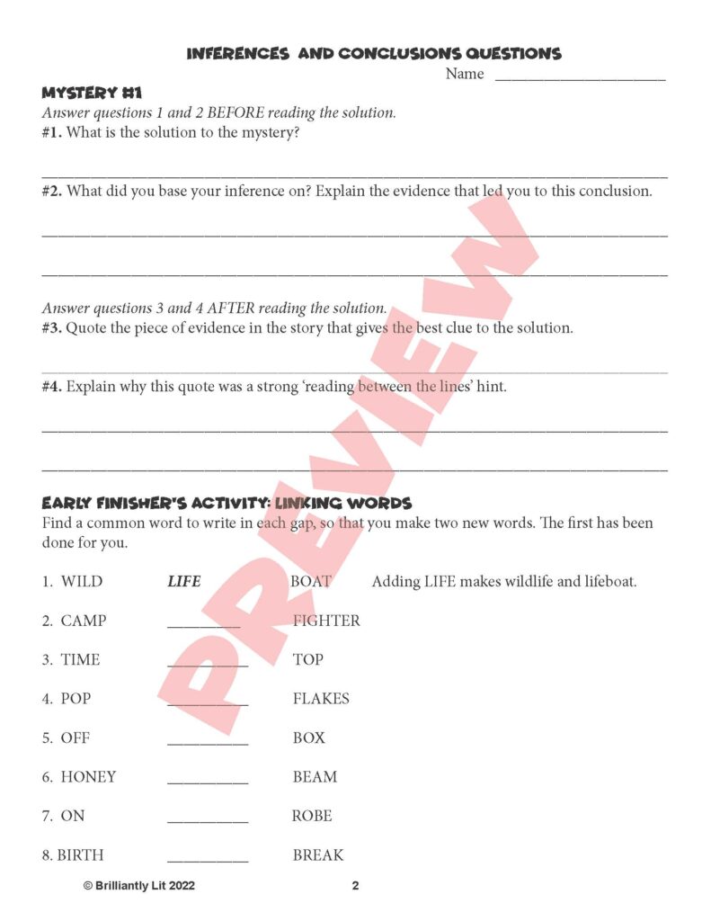 20 READING COMPREHENSION MYSTERY STORIES: Inferences & Conclusions ...