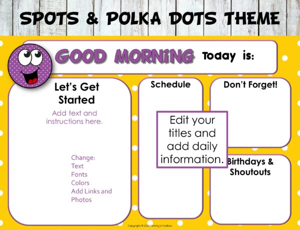 Digital Morning Meeting and Assignment Slides in Polka Dot Theme - Made ...