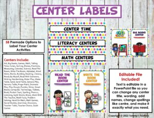 Center Signs and Labels in Polka Dot Classroom Decor Theme - Made By ...