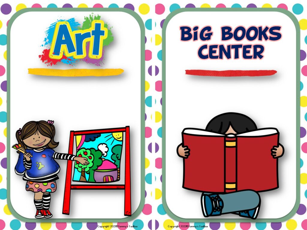 Center Signs and Labels in Polka Dot Classroom Decor Theme - Made By ...