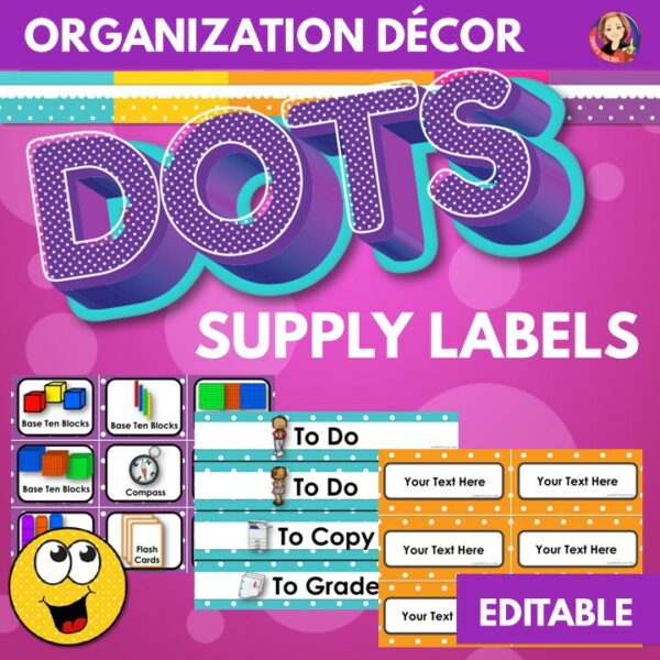Supply Labels in Polka Dot Classroom Decor Theme - Made By Teachers