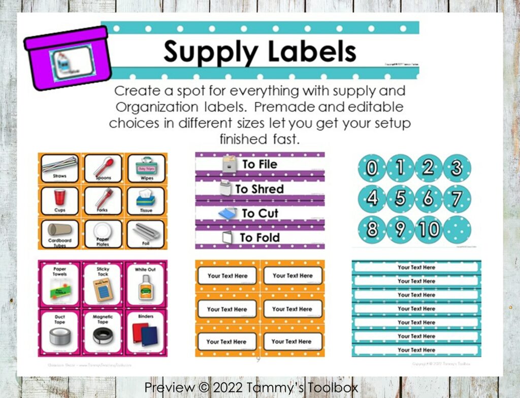 Supply Labels in Polka Dot Classroom Decor Theme - Made By Teachers