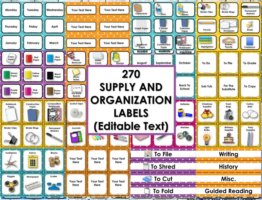 Supply Labels in Polka Dot Classroom Decor Theme - Made By Teachers