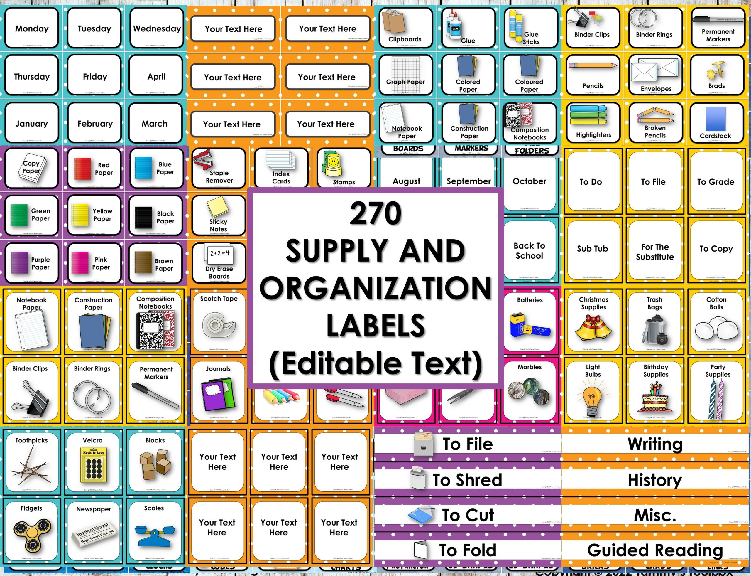 Supply Labels in Polka Dot Classroom Decor Theme - Made By Teachers