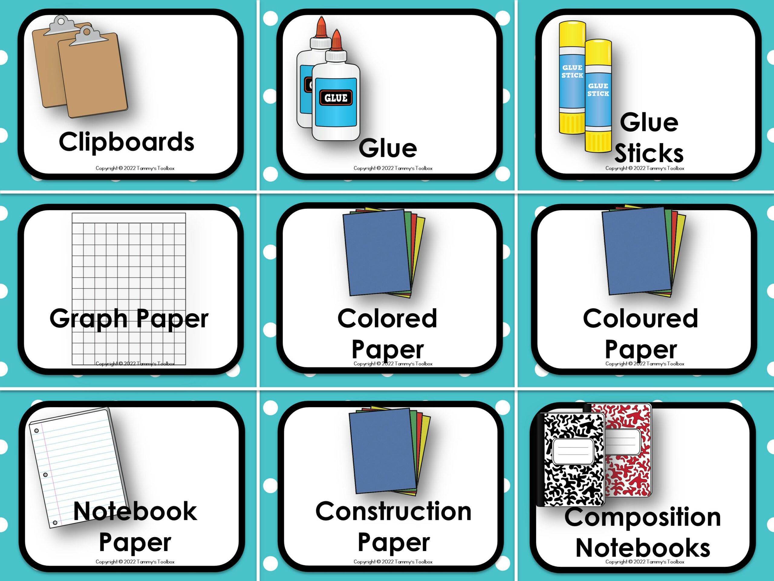 Supply Labels in Polka Dot Classroom Decor Theme | Made By Teachers