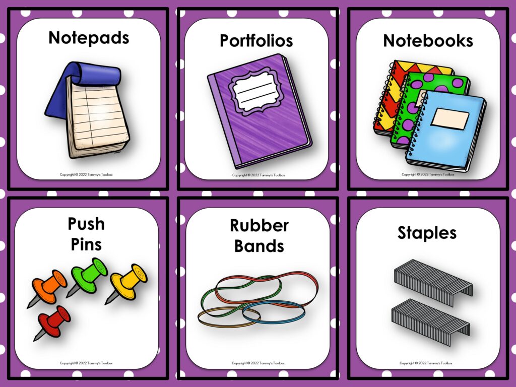 Supply Labels in Polka Dot Classroom Decor Theme - Made By Teachers