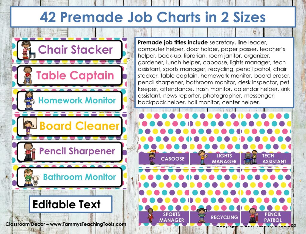 Editable Class Job Chart and Classroom Helpers Display - Made By Teachers