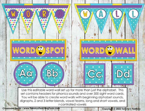 Sight Word and Phonics Word Wall in Polka Dot Classroom Decor - Made By ...