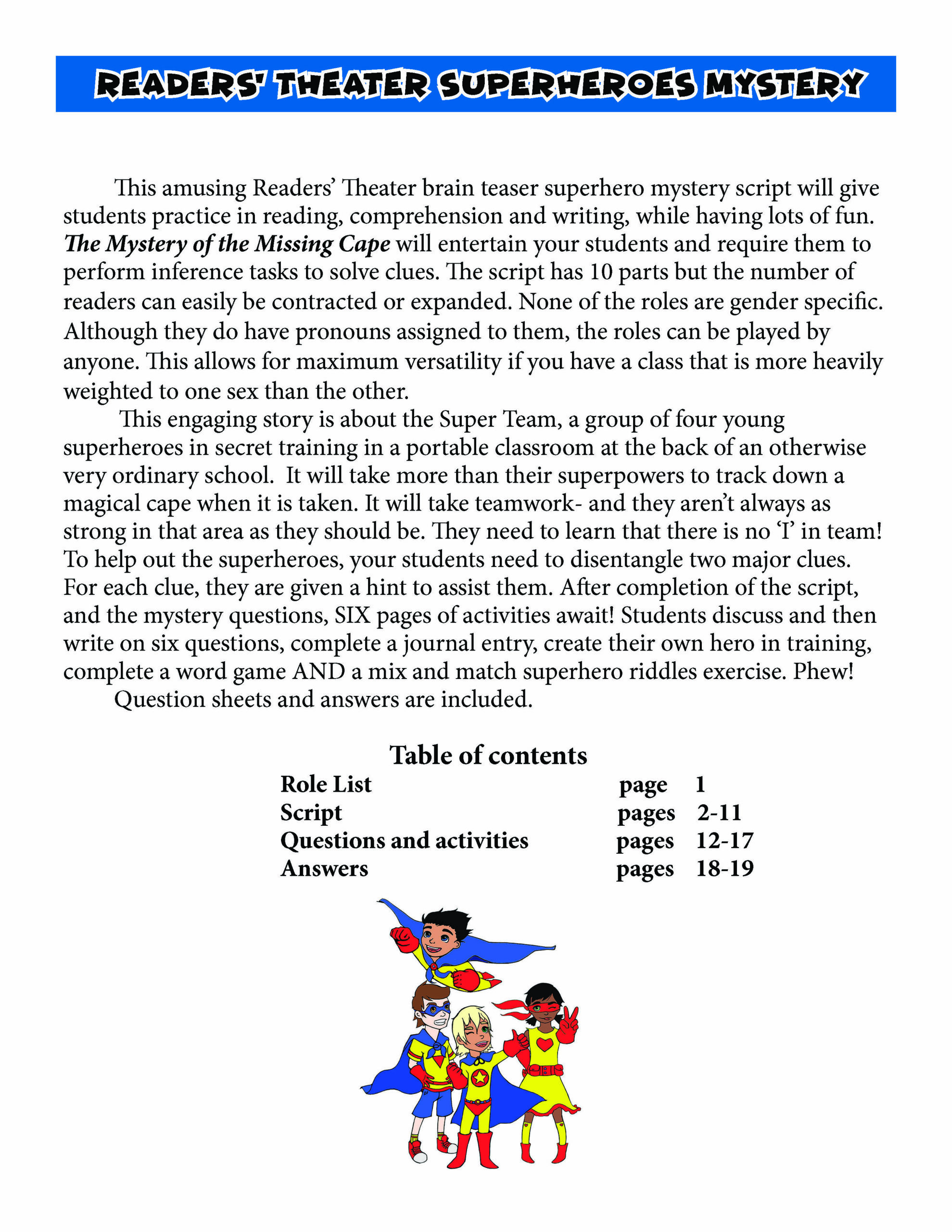 READERS' THEATER SUPERHERO MYSTERY SCRIPT: Mystery of the Missing Cape ...