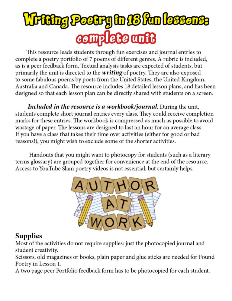 POETRY WRITING UNIT: 18 Creative Writing Lessons - Made By Teachers