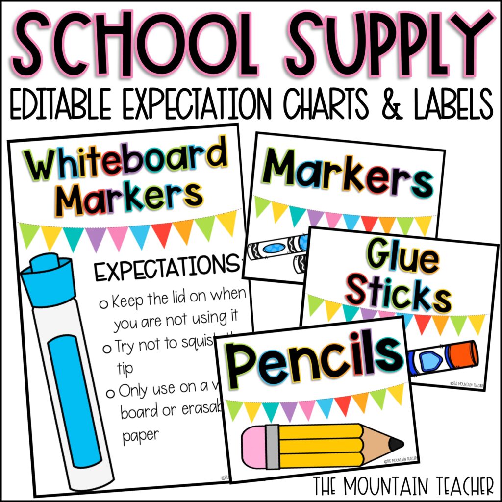 Editable School Supply Labels and Expectations for Classroom ...
