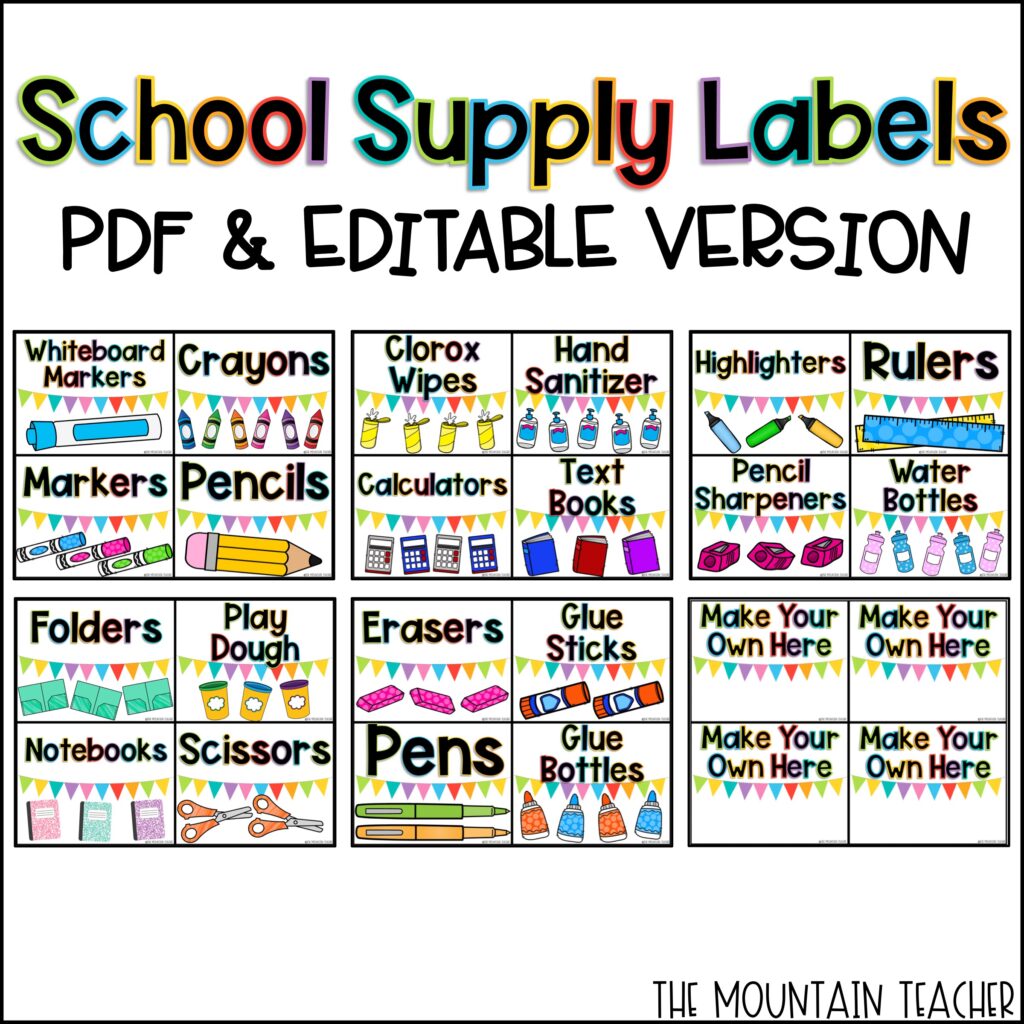 Editable School Supply Labels and Expectations for Classroom ...