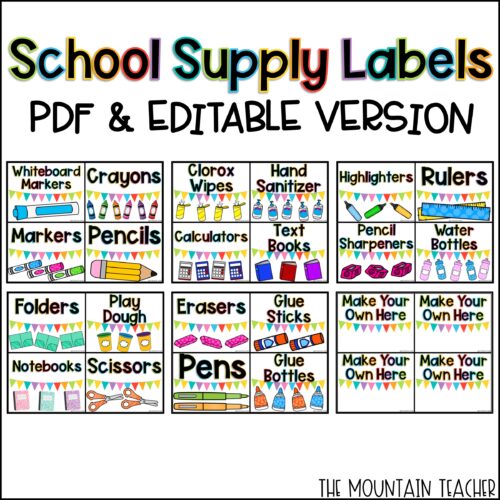 Editable School Supply Labels and Expectations for Classroom ...
