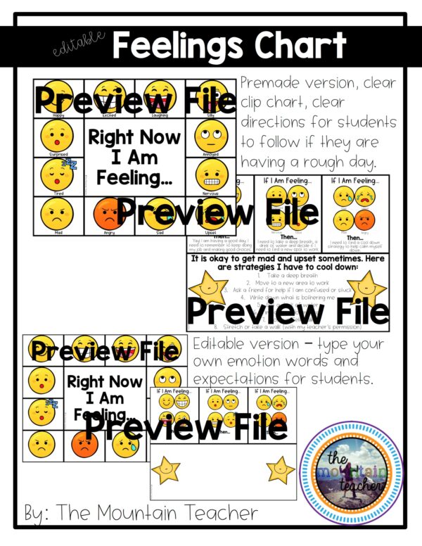 Editable Identifying Feelings and Emotions Chart for Social Emotional ...