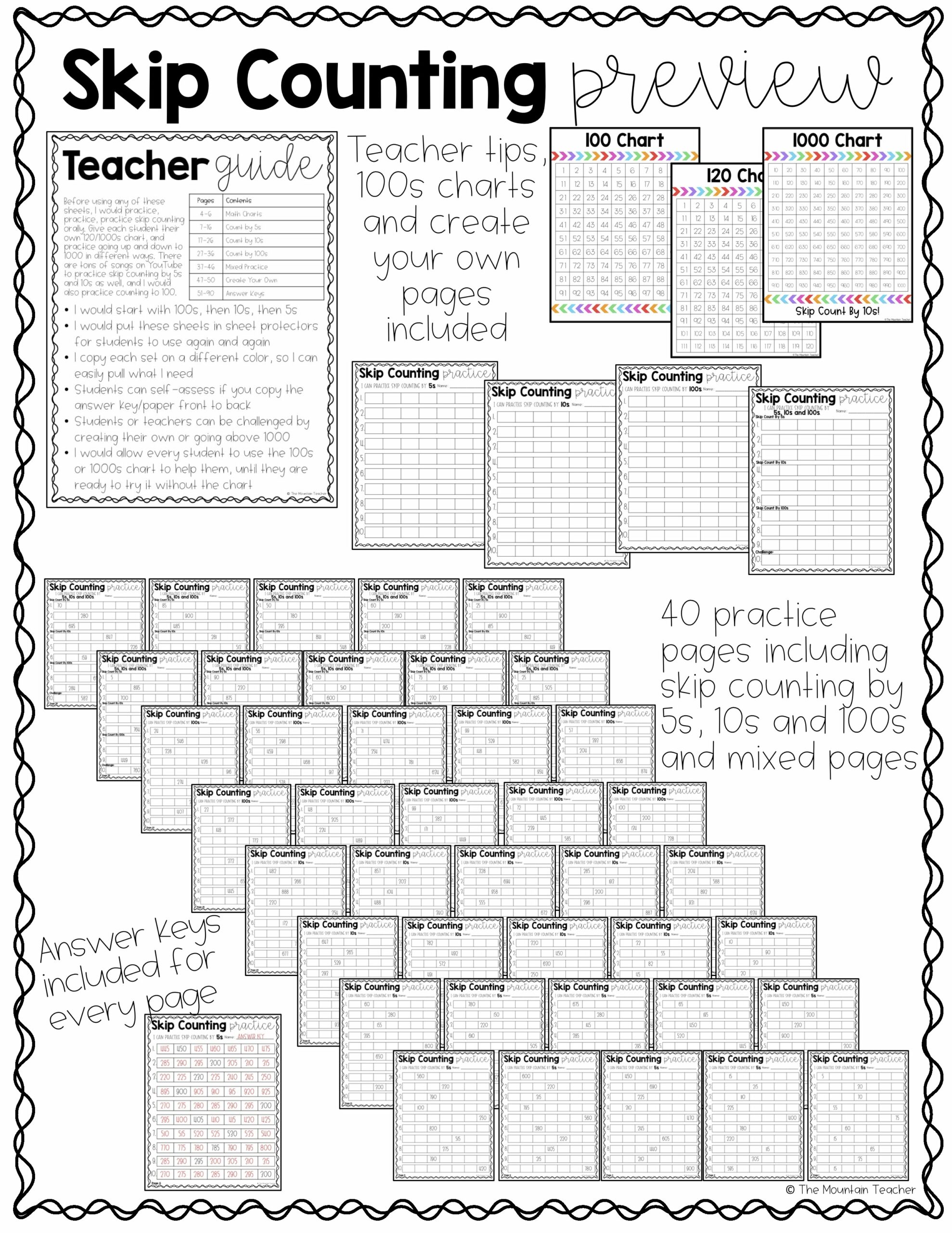 Skip Counting Worksheets by 5s by 10s and by 100s | Made By Teachers