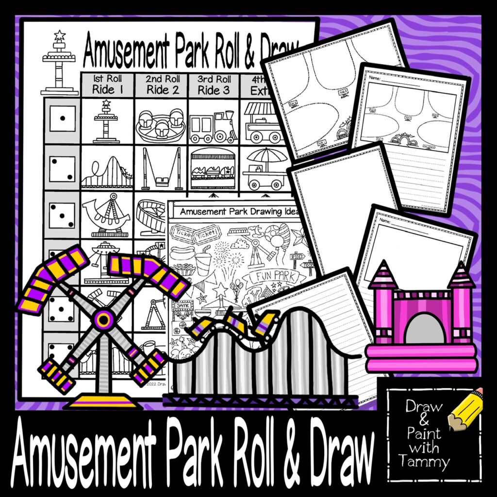 Amusement Park Roll and Draw Printable Art Game and Art Sub Lesson ...