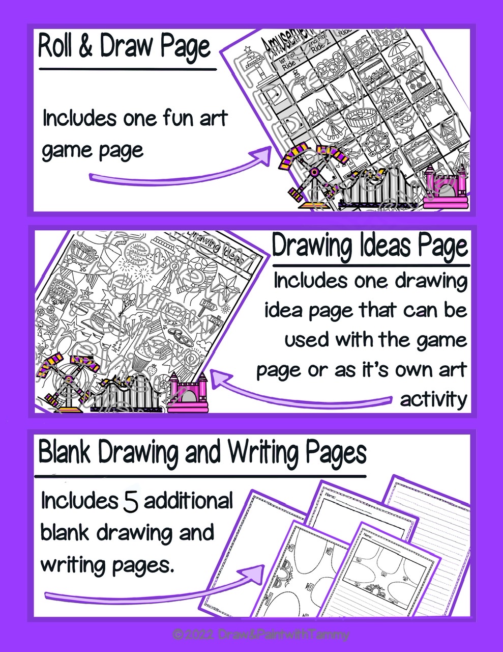 Amusement Park Roll and Draw Printable Art Game and Art Sub Lesson ...