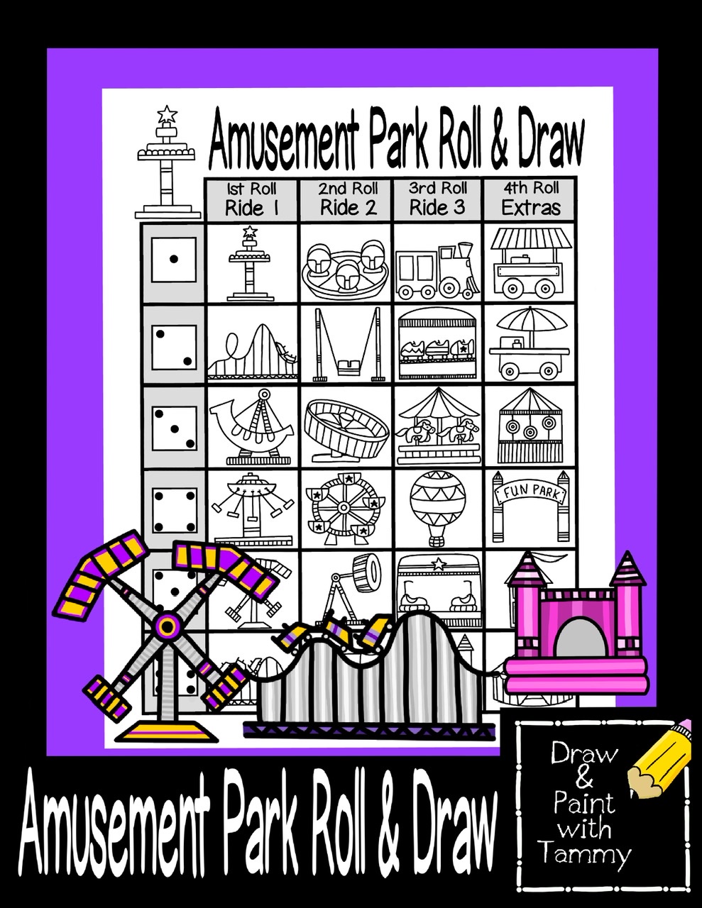 Amusement Park Roll and Draw Printable Art Game and Art Sub Lesson ...
