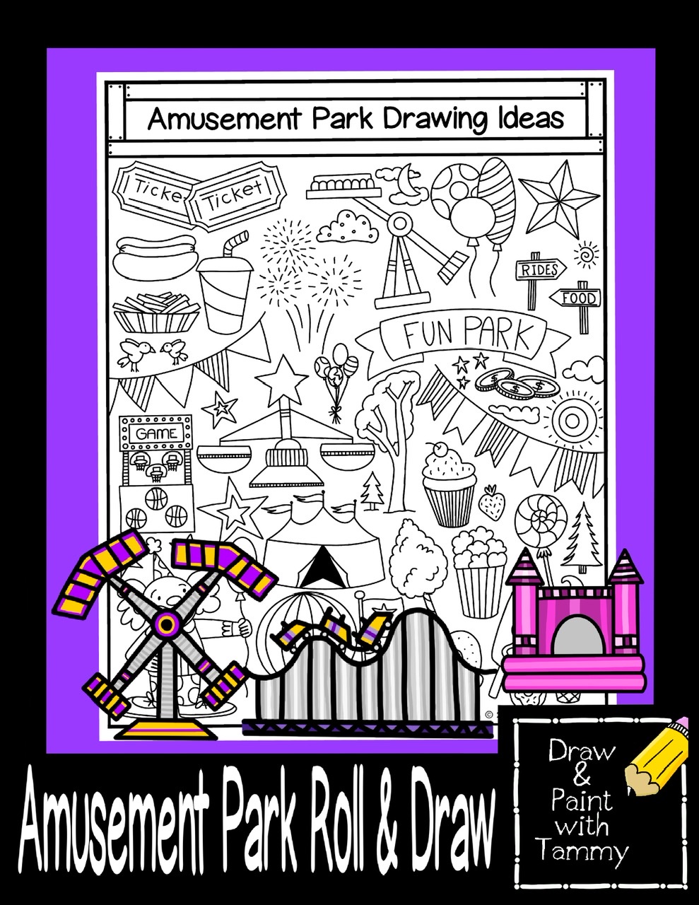Amusement Park Roll and Draw Printable Art Game and Art Sub Lesson ...