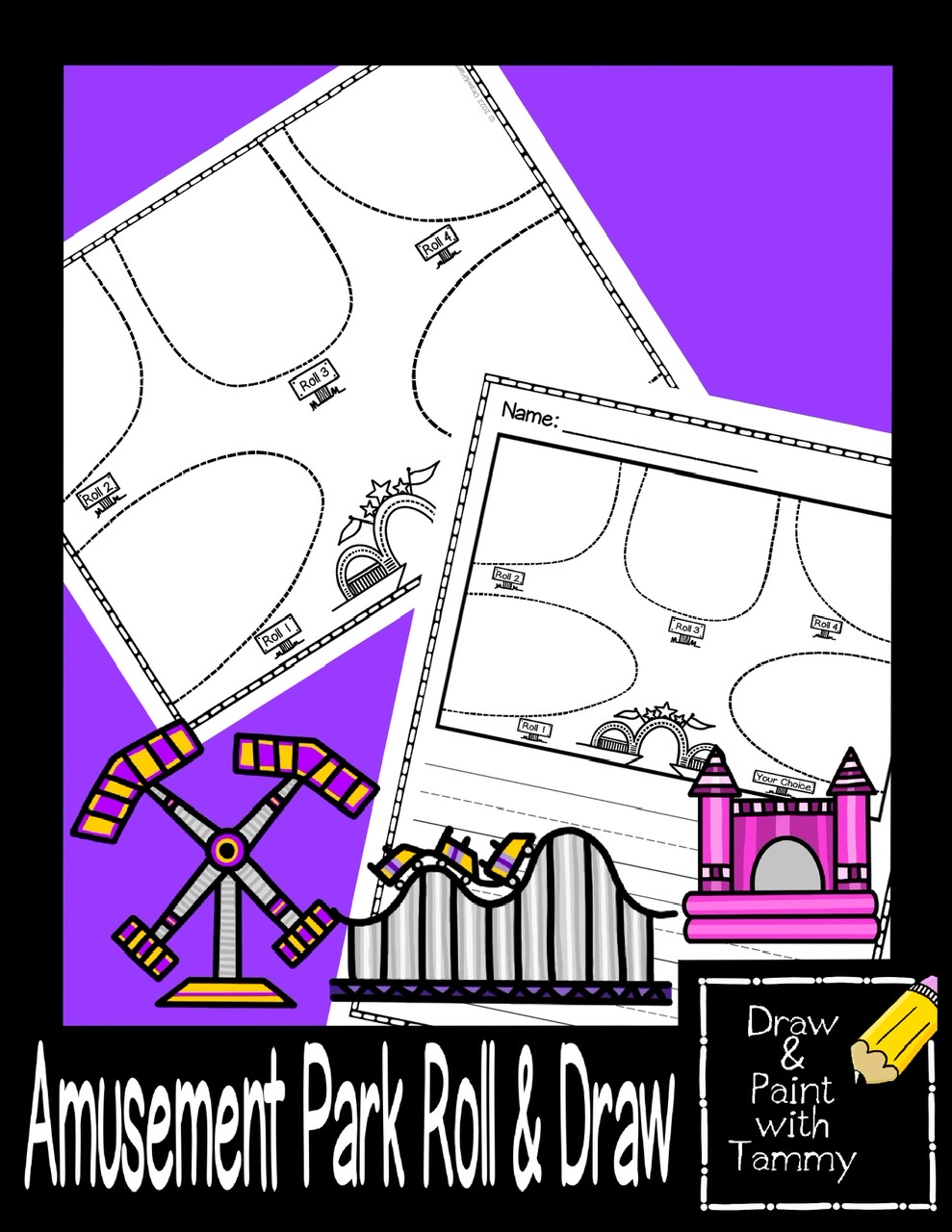 Amusement Park Roll and Draw Printable Art Game and Art Sub Lesson ...
