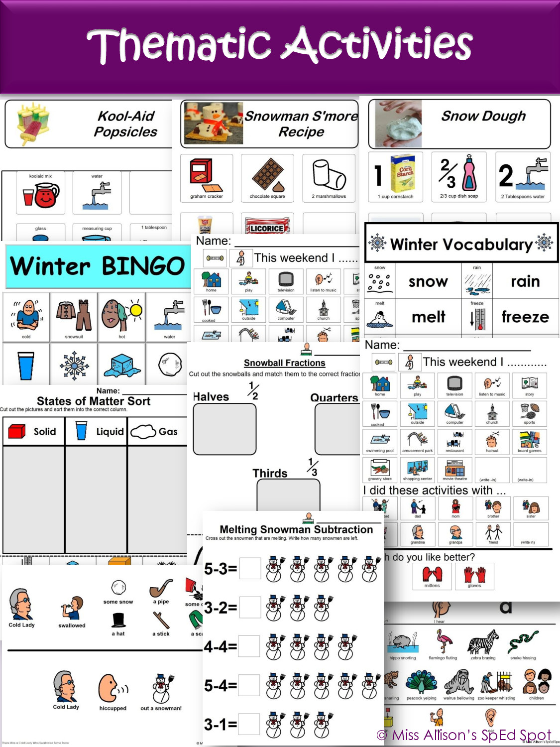 Snow and Winter Thematic Unit for Preschool, Elementary, and Special Ed ...