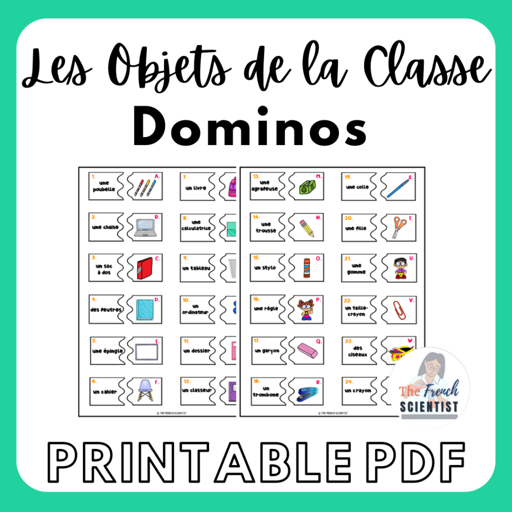 FRENCH Classroom Objects / Les Objets de la Classe Dominos [Printable ...