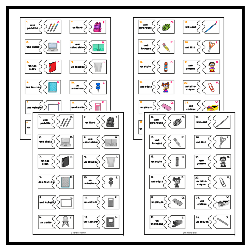 FRENCH Classroom Objects / Les Objets de la Classe Dominos [Printable ...
