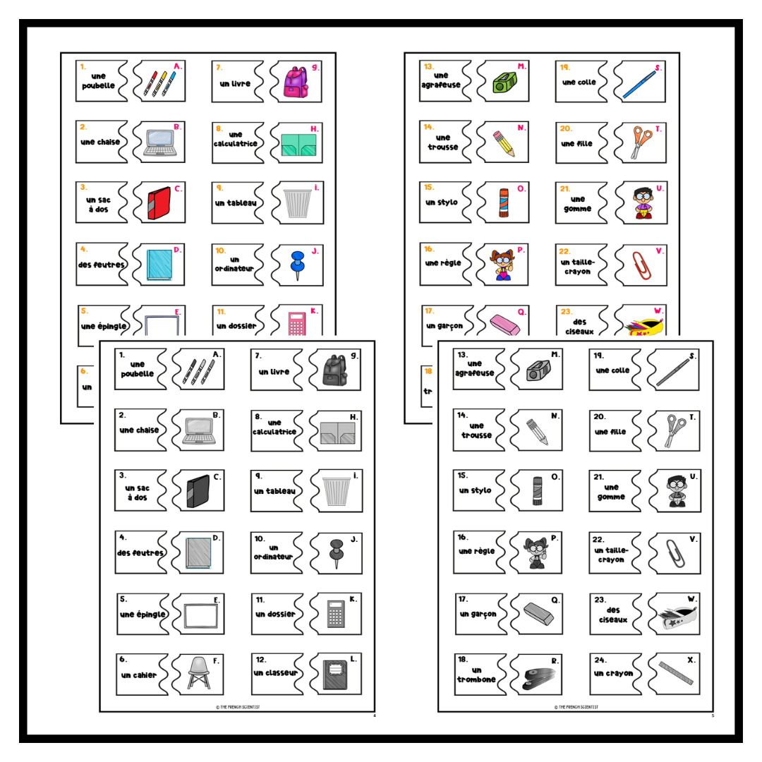 FRENCH Classroom Objects / Les Objets de la Classe Dominos [Printable ...