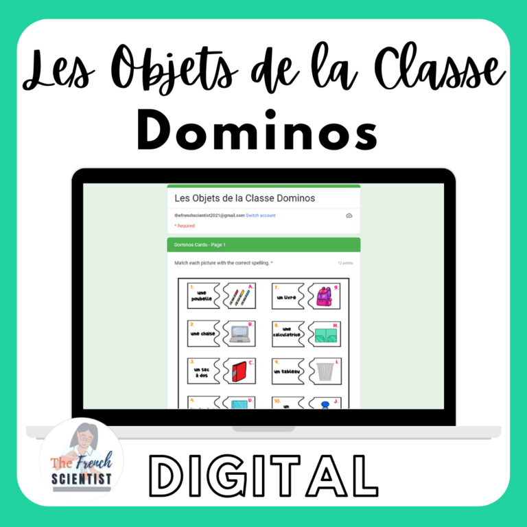 FRENCH Classroom Objects / Les Objets de la Classe Dominos [Printable ...