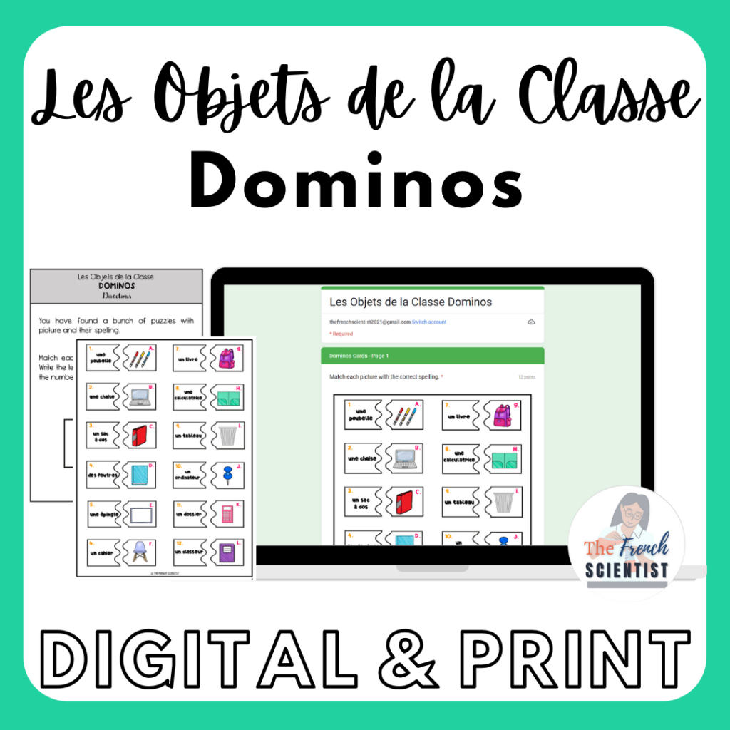 FRENCH Classroom Objects / Les Objets de la Classe Dominos Activity ...