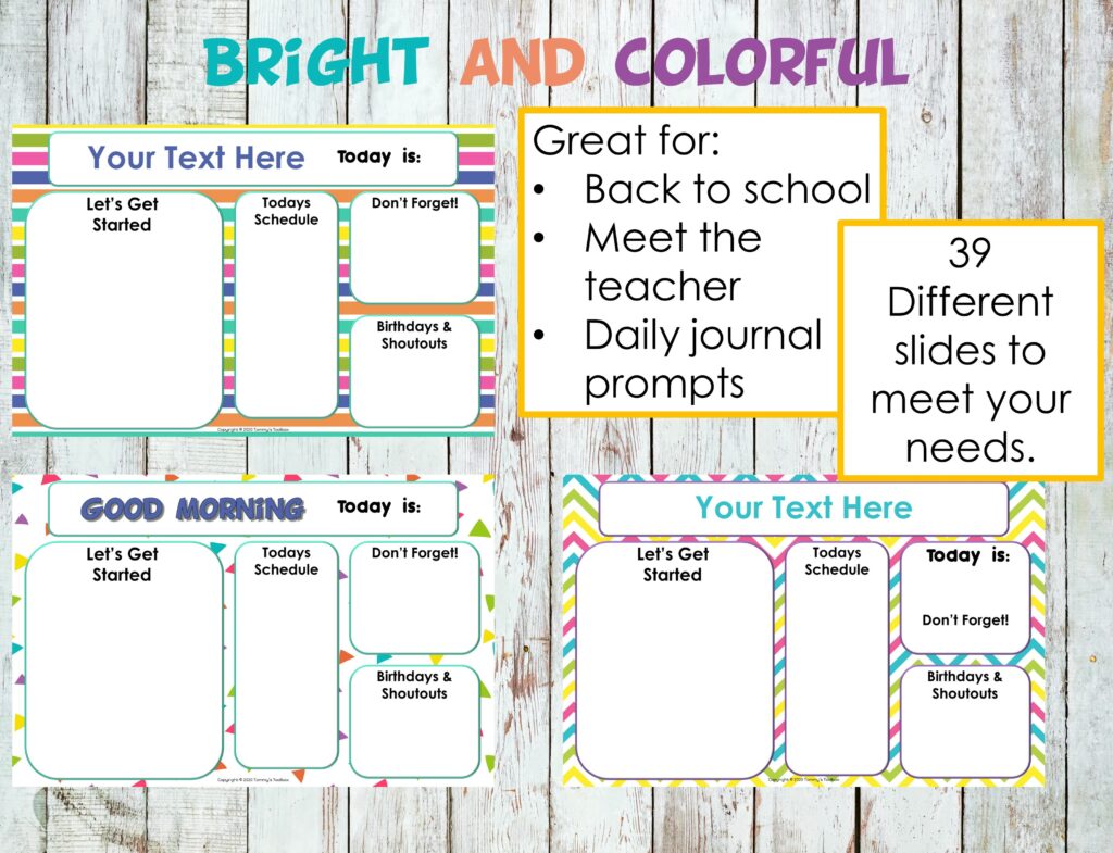 Digital Morning Meeting and Assignment Slides in Bright Colors - Made ...